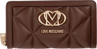 Love Moschino Portefeuille zipp&eacute; emboss&eacute; en PU - Femme - Accessoires - Brun - Taille: ONE Size