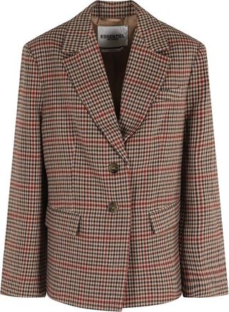 Essentiel Femme, Vestes, Brun, Taille: 38 FR Blazer Oversize en Laine &agrave; Carreaux