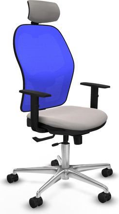 Piqueras y Crespo Ergonomischer Stuhl mit Nackenst&uuml;tze mit 1D-Armen, h&ouml;henverstellbare Lendenwirbelst&uuml;tze und h&ouml;henverstellbares Kopfteil, Blau/Wei&szlig;