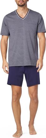 Novila Herren Pyjama blau Reine Baumwolle Gestreift,unifarben