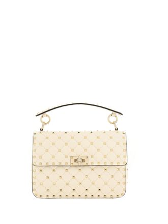 Valentino Garavani Womens Handbag Rockstud Spike Light Ivory Lamb Leather Handbags Hand Bags