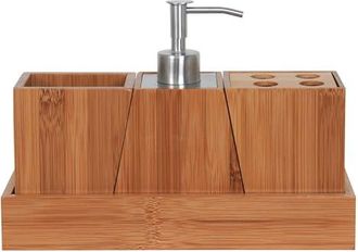 MSV Ensemble de 3 Accessoires de Salle de Bain KEA INOX & Bambou