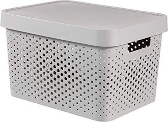 Curver 04742-099-00 Infinity Points Bo&icirc;te &agrave; Rangement avec Couvercle Plastique Gris Clair 36,3 x 27 x 22,2 cm 17 L
