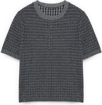 Fiorella Rubino Femme, Pulls, Bleu, Taille: 40 FR Pull &agrave; Manches Courtes avec Motif &agrave; Carreaux