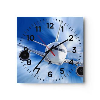 Arttor Modern Wanduhr Luftfahrt Flugzeug Flug 30x30cm Quadrat Klein Wand Uhr Glas Analog Zimmeruhren K&uuml;che B&uuml;ro Wohnzimmer Glasuhr Wall Clock Dekoration Desi