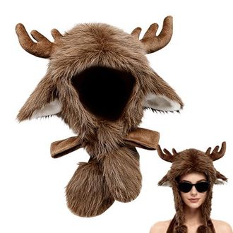 Generic Chapeau animal amusant - Couvre-chef de No&euml;l chaud, bonnet &agrave; capuche en peluche avec cache-oreilles, bonnet doubl&eacute; en polaire douce, accessoire de ski