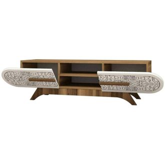 Dmora Fernsehschrank Desposit, St&auml;nder f&uuml;r Wohnzimmerfernseher, Niedriges Wohnzimmer-Sideboard, TV-St&auml;nderbasis, 145x37h37 cm, Walnuss und Wei&szlig; - Dmora