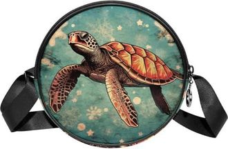 Generic Sac &agrave; bandouli&egrave;re rond pour femme, petit sac &agrave; bandouli&egrave;re motif tortue de mer, sac &agrave; dos avec fermeture &eacute;clair, bretelles r&eacute;glables, sac &agrave; main rond 
