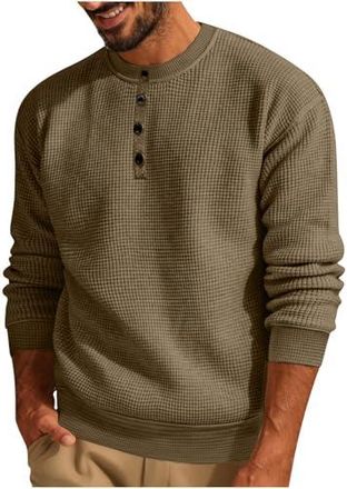 Generic T-shirt &agrave; manches longues en tissu gaufr&eacute; pour homme - Pull basique l&eacute;ger respirant sport tendance uni col rond l&eacute;ger course &agrave; pied haut de sport dura