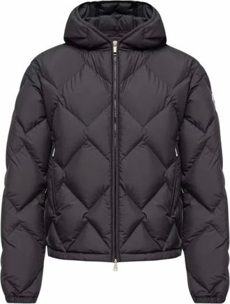 Moncler Doudoune courte Arvouinne &agrave; capuche et matelassage en triangle - Femme - Vestes - Noir - Taille: 38 FR