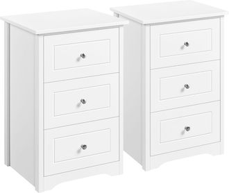 Yaheetech 2er Set Nachttisch mit 3 Schubladen Nachtschrank aus Holz Nachtkonsole Nachtkommode für Schlafzimmer Wohnzimmer Beistelltisch für Boxspringbett weiß