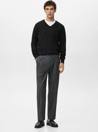 Mango Pull-over 100 % laine m&eacute;rinos col V noir - Homme - XL - MANGO MAN