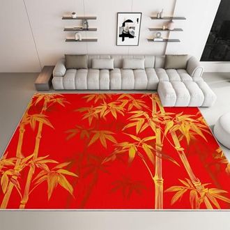 Generic Tapis Lavable &agrave; Poils Courts, Tapis Antid&eacute;rapant Doux Chinois Traditionnel Plantes Bambou pour Salon Salle &agrave; Manger Chambre &agrave; Coucher et Bureau - D&eacute;co