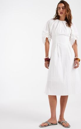 & Other Stories Robe mi-longue volumineuse &agrave; manches resserr&eacute;es - Blanc