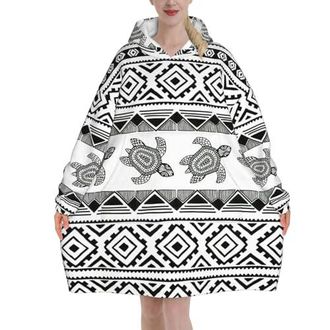 Generic Couverture &agrave; capuche surdimensionn&eacute;e ethnique tortue ray&eacute;e pour hommes adolescents femmes polaire sherpa couverture portable