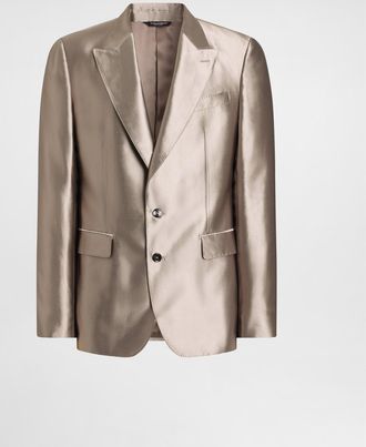 Dolce & Gabbana Jacke Sicilia Light Aus Seiden-shantung Mit Einreihigem Schnitt - Mann Anz&uuml;ge Und Blazer Beige Seide 54
