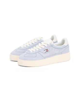Tommy Jeans Plateausneaker TOMMY JEANS THE GREENWICH EDGE MAX SUEDE, Damen, Gr. 36, hellblau, Veloursleder, kontrastfarbene Details, Schuhe Plateausneaker, Freize