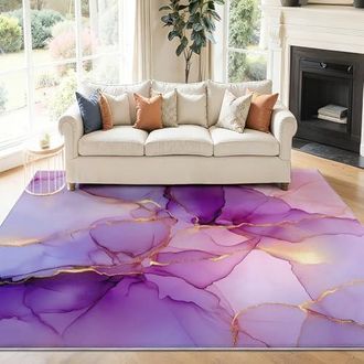 Generic Tapis 140 x 200 cm Lignes Modernes Et &Eacute;l&eacute;gantes Doux Moelleux Robuste Facile &agrave; Nettoyer Moderne pour Chambre Couloir, Violet Clair Rose