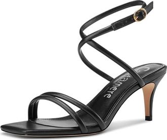 Castamere Femmes Mi Kitten Talon Heel Ouvert Carr&eacute; Bout Sandales Lani&egrave;res Cheville Lani&egrave;res Crois&eacute;es Danse Dress Cute &Eacute;t&eacute; 6.5 CM Heels Noir 43 EU