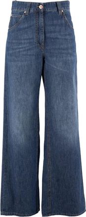 Brunello Cucinelli Femme, Jeans, Bleu, Taille: 36 FR Jean &Eacute;vas&eacute; avec D&eacute;tails Ornementaux