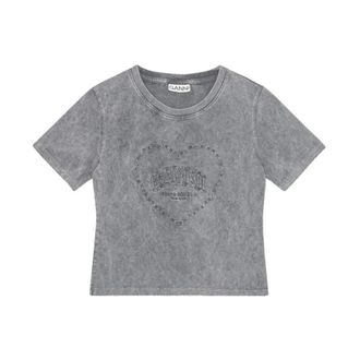 Ganni Femme, Tops, Gris, Taille: 40 FR Coeur Petit T-shirt en coton épais