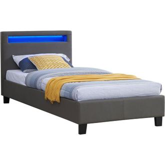 IDIMEX Lit led simple luceno 90x190 cm, avec sommier, revêtement synthétique gris
