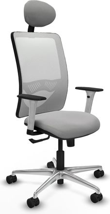 Piqueras y Crespo Stuhl aus Netzgewebe Zulema mit wei&szlig;en und schwarzen Armlehnen, h&ouml;henverstellbarer Lendenwirbelst&uuml;tze und festem Kopfteil, ausgestattet mit 3 Position