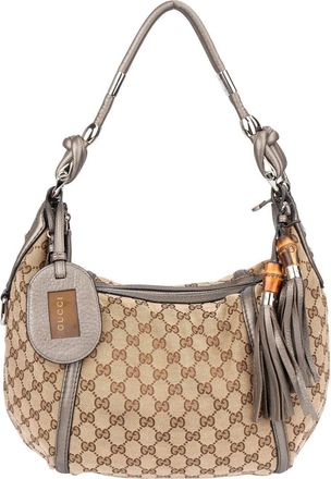 Gucci Crossbody Bags - Gucci GG Monogram Bamboo Horsebit Hobo Bag - Gr. unisize - in Braun - f&uuml;r Damen