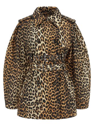 Ganni Leopard Duchesse Nylon Trench Coat - Leopard