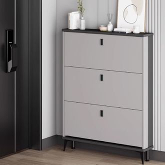 Generic Moderne weiße Schuhregale mit 3 Klappschubladen Massivholz Schuhregal für Eingangsbereich Flip Down Verstecktes Schuhregal Holz Geeignet für Foyer Kor