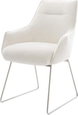 DELIFE Polsterstuhl Alja-Flex mit Armlehnen Kufengestell Edelstahl Boucl&eacute; Soft Beige Taschenfederkern