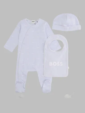 HUGO BOSS Logo-Print Cotton Pajama Onesie Set - White