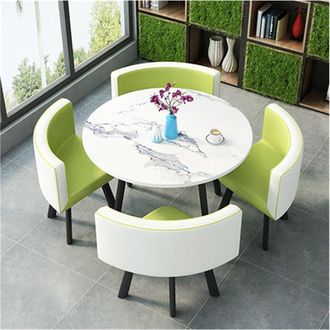 Generic Modernes Tisch- und Stuhlset, 5-teiliger Bartisch und 4 Stuhlset, runder Konferenztisch, hohe Tragf&auml;higkeit, for Caf&eacute;, B&uuml;ro und Wohnzimmer( 38)