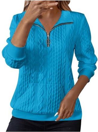 Generic Pull à demi-fermeture éclair pour femme en tricot torsadé - Pull à col en V pour femme - Veste décontractée légère et douce à capuche à manches longue