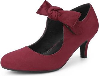 Allegra K Escarpins &agrave; talon chaton &agrave; bout rond avec crochet et boucle pour femme, bordeaux, 38.5 EU