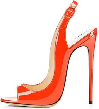 EDEFS Escarpins Slingback Femme avec Talon Stiletto 4,7 Bout Ouvert Peep Toe et Boucle Ajustable Chaussures Hautes Élégantes pour Fêtes Nocturnes Orange EU3