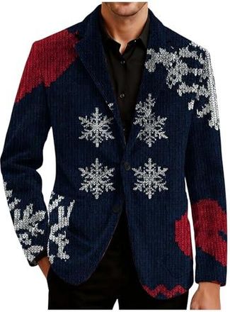 Generic Costume de Noël moche pour homme avec imprimé X-Mas - Vestes festives tendance - Revers vers vers le bas - Costume élégant et ajusté - Blazer fantaisi