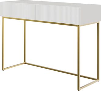 Selsey Veldio - Schminktisch mit zwei Schubladen und goldenem Metallgestell, Weiß, 110 cm - Selsey