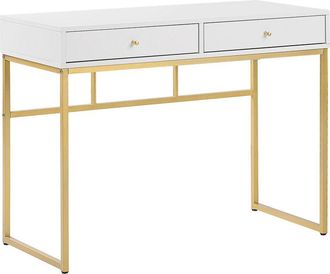 Beliani Beliani - Console Bureau à Domicile Glamour à 2 Tiroirs à Base en Métal Doré et Plateau Blanc Daphne