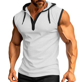 Generic D&eacute;bardeur pour homme Spmmer, t-shirt de sport avec capuche, t-shirt sans manches, avec cordon de serrage, t-shirt de course uni, respirant, t-shirt de