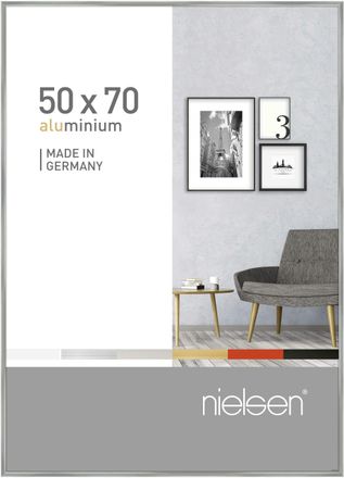 Nielsen Design Bilderrahmen, 50 x 70 cm, Aluminium, Silber glanz, Posterrahmen zum Aufhängen im Hoch- & Querformat, Echtglas, Pixel