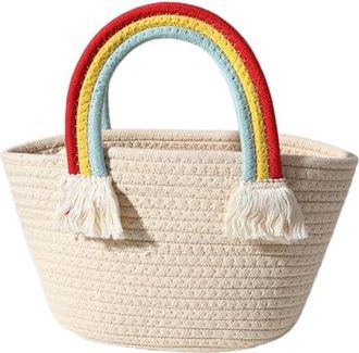Hemobllo Sac Main Tissé Corde de Coton Arc Ciel Sac Fourre Tout pour Femme Panier de Rangement pour Plage Shopping et Sorties Plein Air