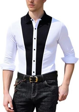 Generic Chemise Oxford &agrave; manches longues pour homme - Coupe ajust&eacute;e - Couleurs contrast&eacute;es - Col &agrave; revers - Chemise boutonn&eacute;e - Sans plis - Chemisier daffaire