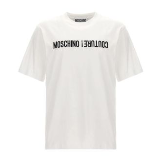 Moschino Wei&szlig;es T-Shirt mit Upside Down Logo - - Tops - Herren - Wei&szlig; - M