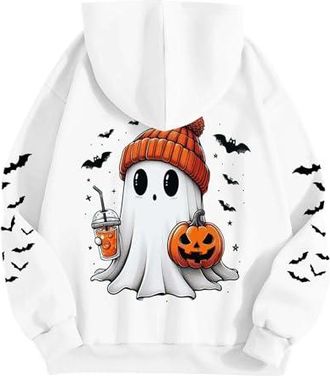 Generic 2026 Vestes pour femmes - Sweat &agrave; capuche d&eacute;contract&eacute; avec imprim&eacute; citrouille dHalloween - Pull en polaire chaude &agrave; manches longues - Veste dext&eacute;rieur