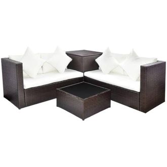 vidaXL 4-tlg. Garten-Lounge-Set mit Auflagen Poly Rattan Braun - Vidaxl