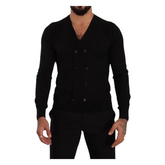 Dolce & Gabbana Elegante schwarze Kaschmir-Strickjacke mit V-Ausschnitt - - Knitwear - Herren - Schwarzk - S