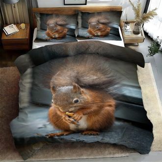 Generic Bettw&auml;sche 200x200 Nat&uuml;Rlicher Rustikaler Charme Bettbezug 200x200 Eichh&ouml;Rnchen Bettbezug mit 2 Kissenbez&uuml;ge 80x80cm, Bettw&auml;sche-Sets Microfaser mit R