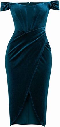 Goddiva Midikleid Draped Shoulder Velvet Corset Midi Dress Knielang, Bodycon, Korsage