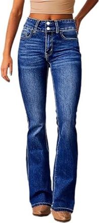 Generic Jean bootcut pour femme - Long - Bas évasé - Élastique - Taille haute - Fermeture éclair - Fermeture éclair - Couleur unie - Style décontracté avec po
